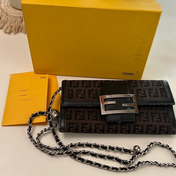 Fendi | Bags | Authentic Fendi Clutch Wallet Shoulder Bag With Chain ...